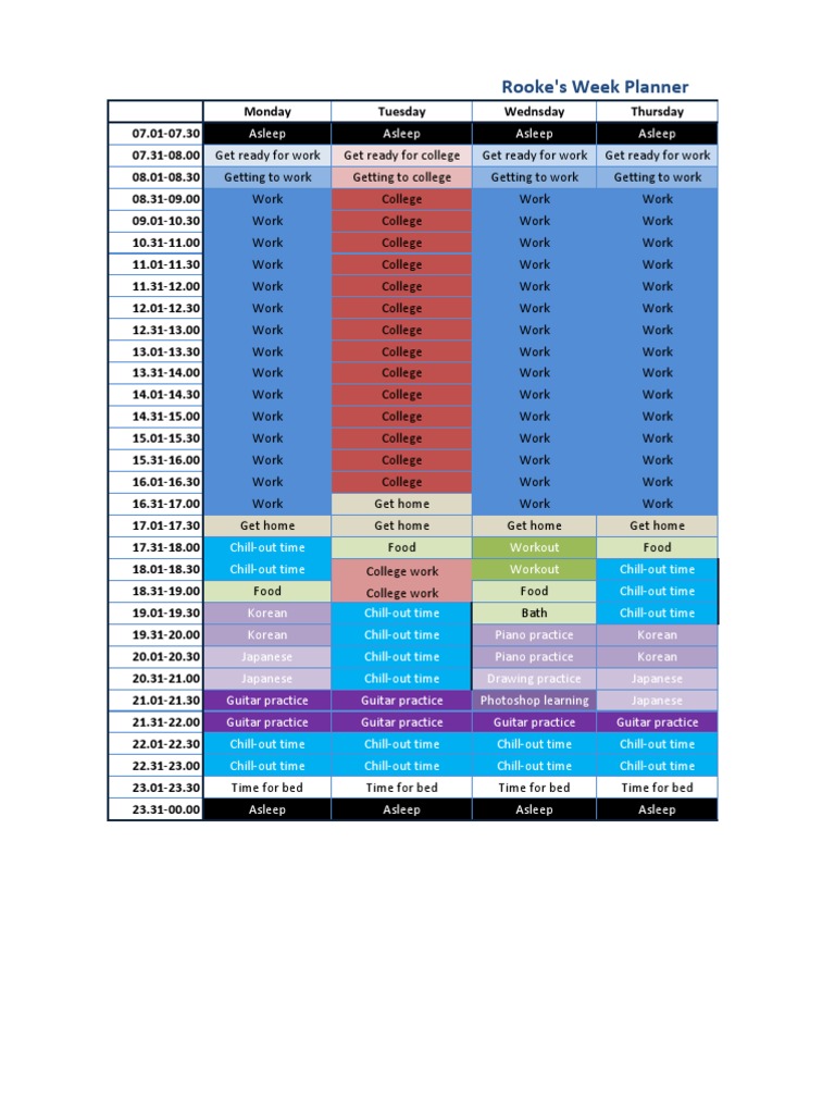 Weekly Planner | PDF | Leisure | Sports