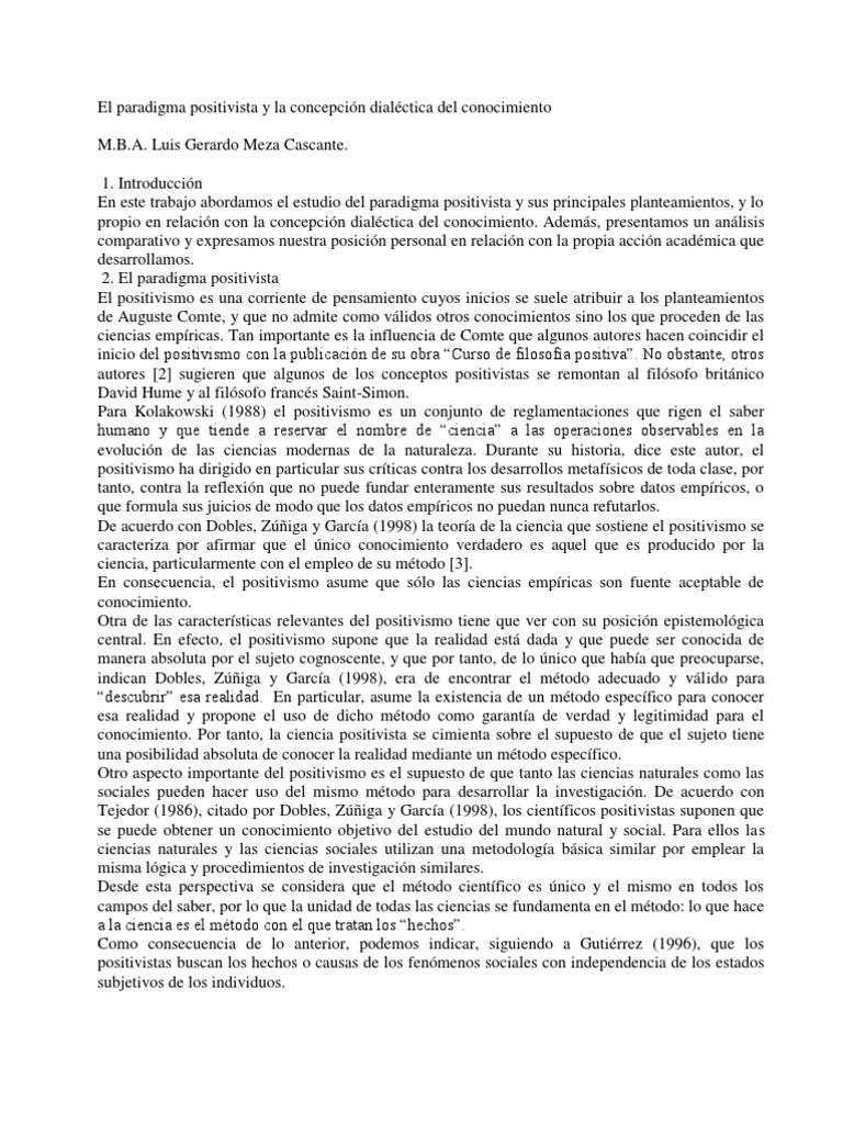 El Paradigma Positivista y La Concepción Dialéctica Del Conocimiento | PDF | Positivismo | Science