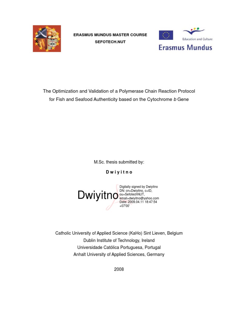 PCR Protocol For Fish and Seafood Authentication - MSC Thesis | PDF ...