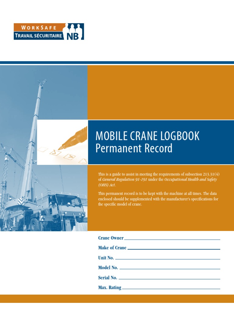 Mobile Crane Logbook Permanent Record: (OHS) Act | Download Free PDF ...