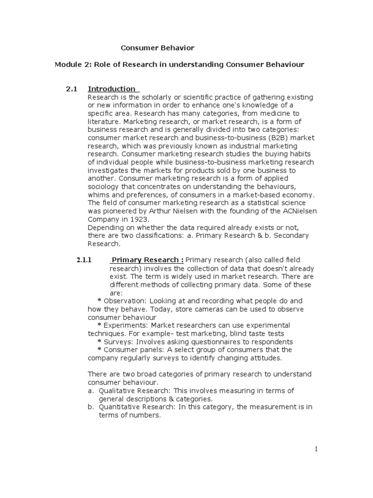 Consumer Behavior Module 2: Role of Research in Understanding Consumer ...