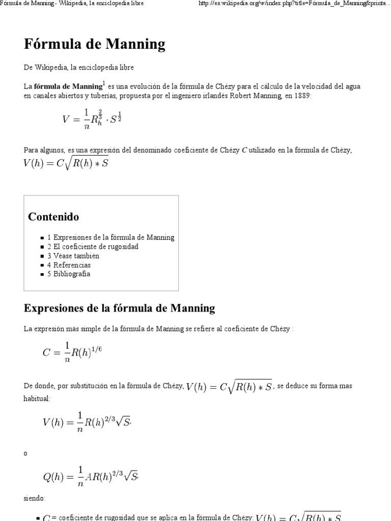 Fórmula de Manning | PDF | Dinámica (Mecánica) | Materia suave