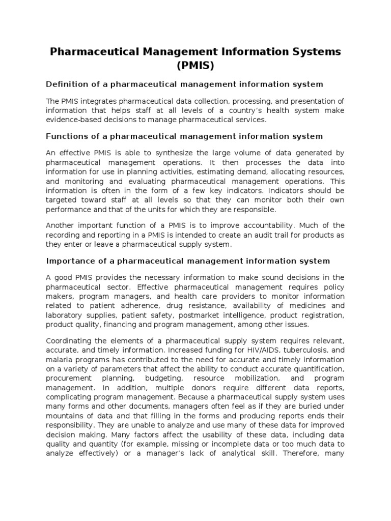 Pharmaceutical Management Information Systems | PDF | Spreadsheet ...