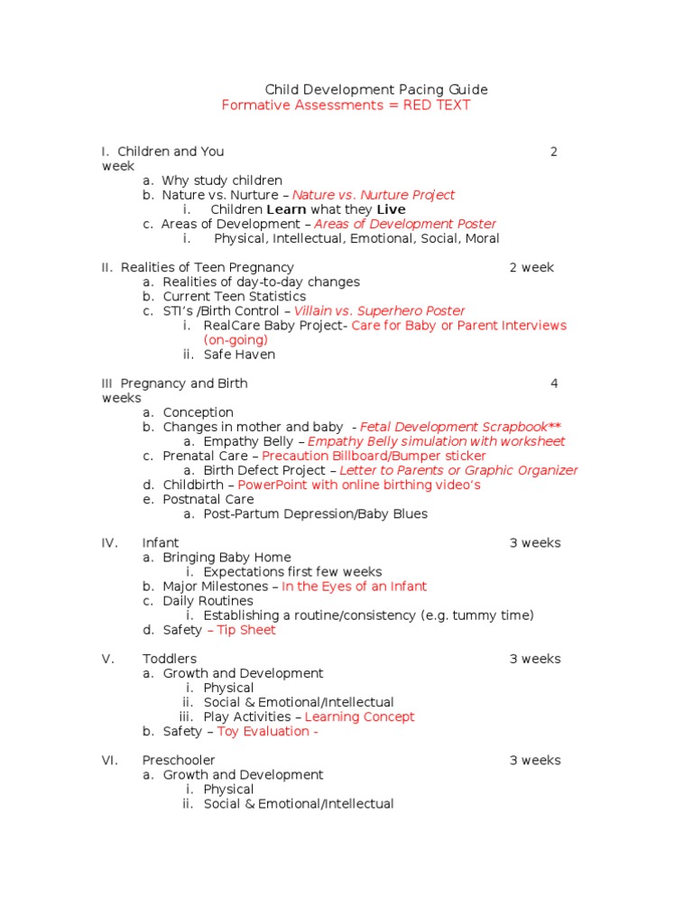 Child Development Pacing Guide | PDF | Social Science | Self-Improvement