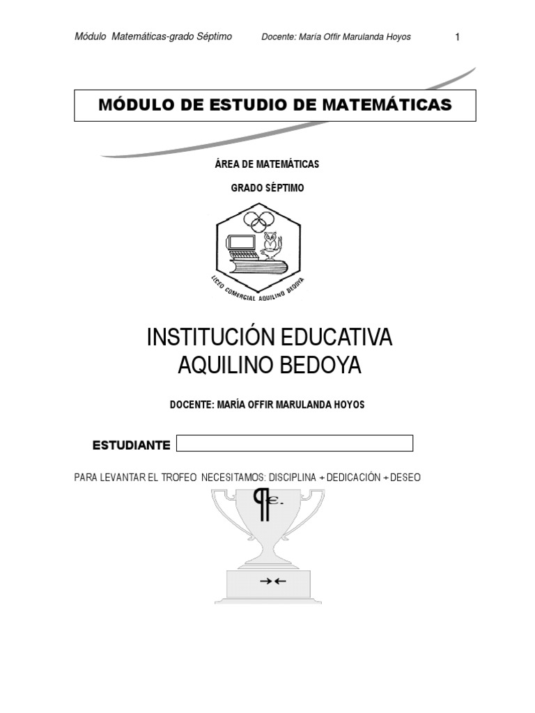 Modulo Matematicas Grado Septimo | PDF | Entero | Multiplicación
