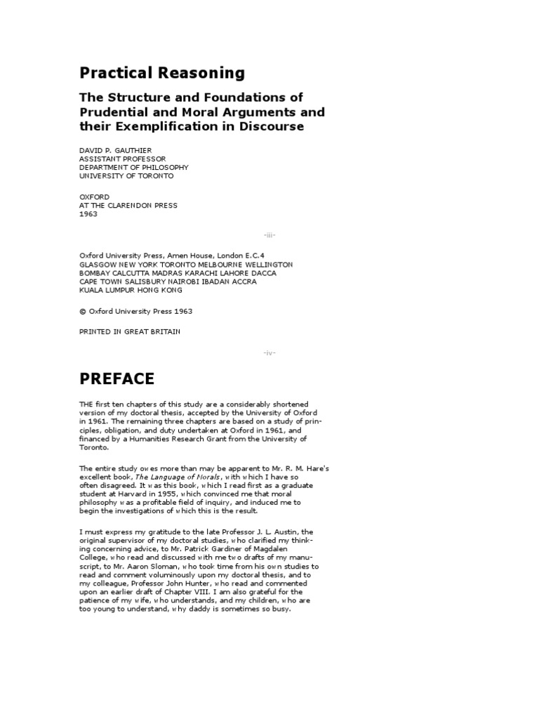 David P. Gauthier Practical Reasoning The Structure and Foundations of ...