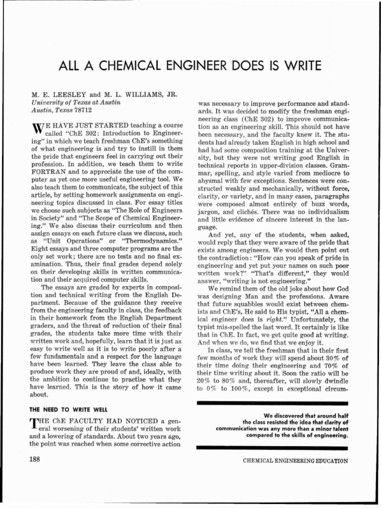 All A Chemical Engineer Does Is Write | PDF | Essays | Engineering