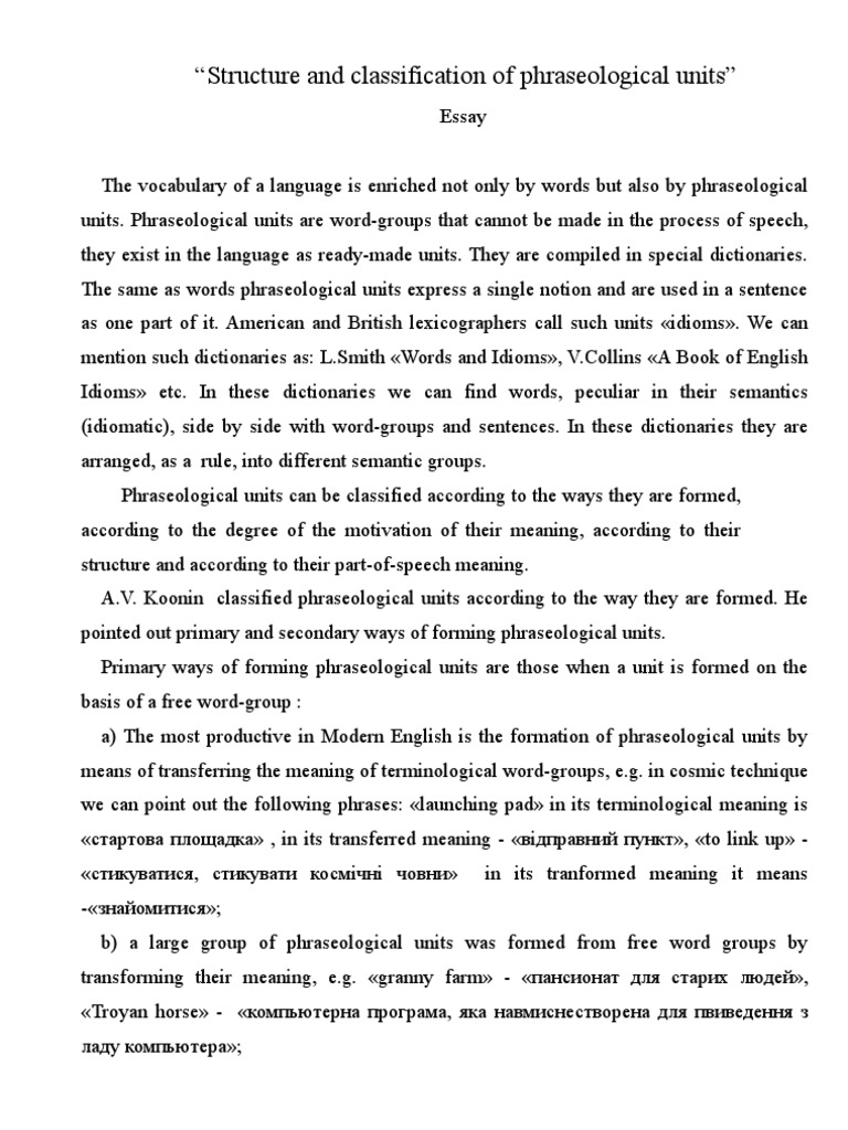 Classification of Phraseological Units | PDF | Preposition And Postposition | Idiom