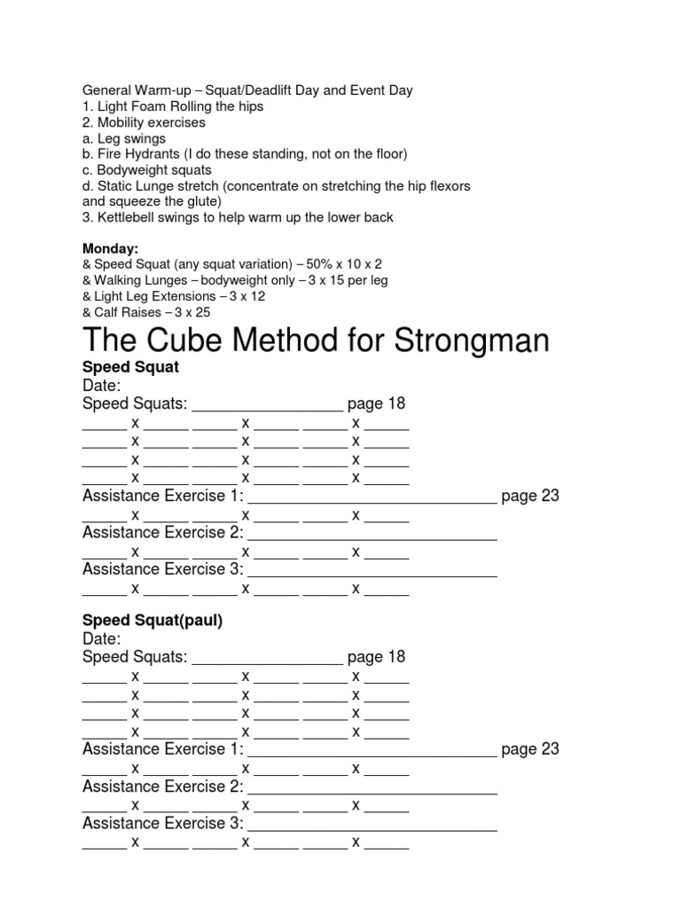 Squat/Deadlift Warm-up & Workout Plan | PDF