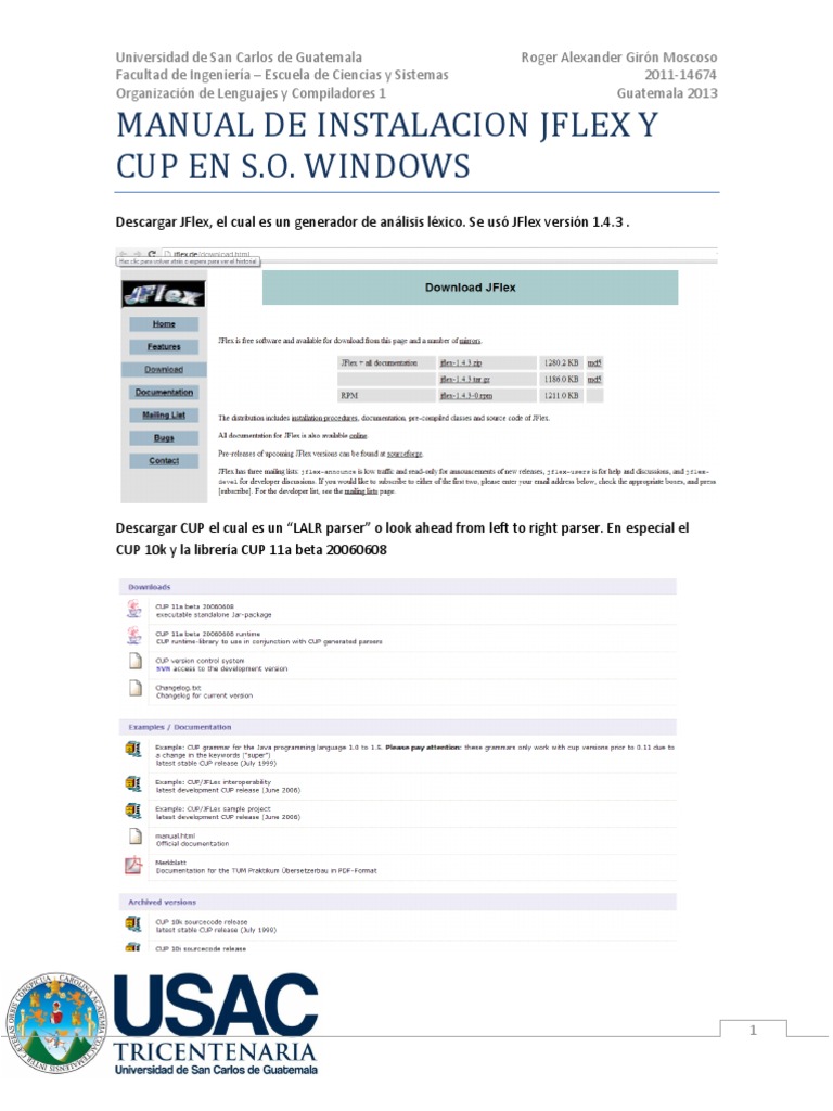 Manual De Instalacion Jflex Y Cup En Windows Roger Giron 201114674 Pdf Compilador Java 