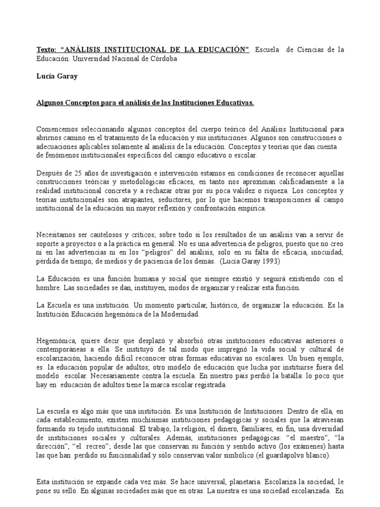 Lucia Garay Analisis Instic Escuela | PDF | Institución | Subjetividad