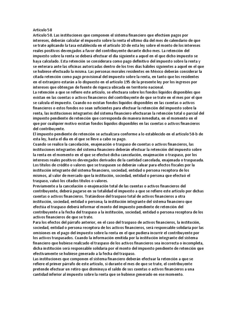 Artículo 58 | PDF | Impuesto sobre la renta | Impuestos