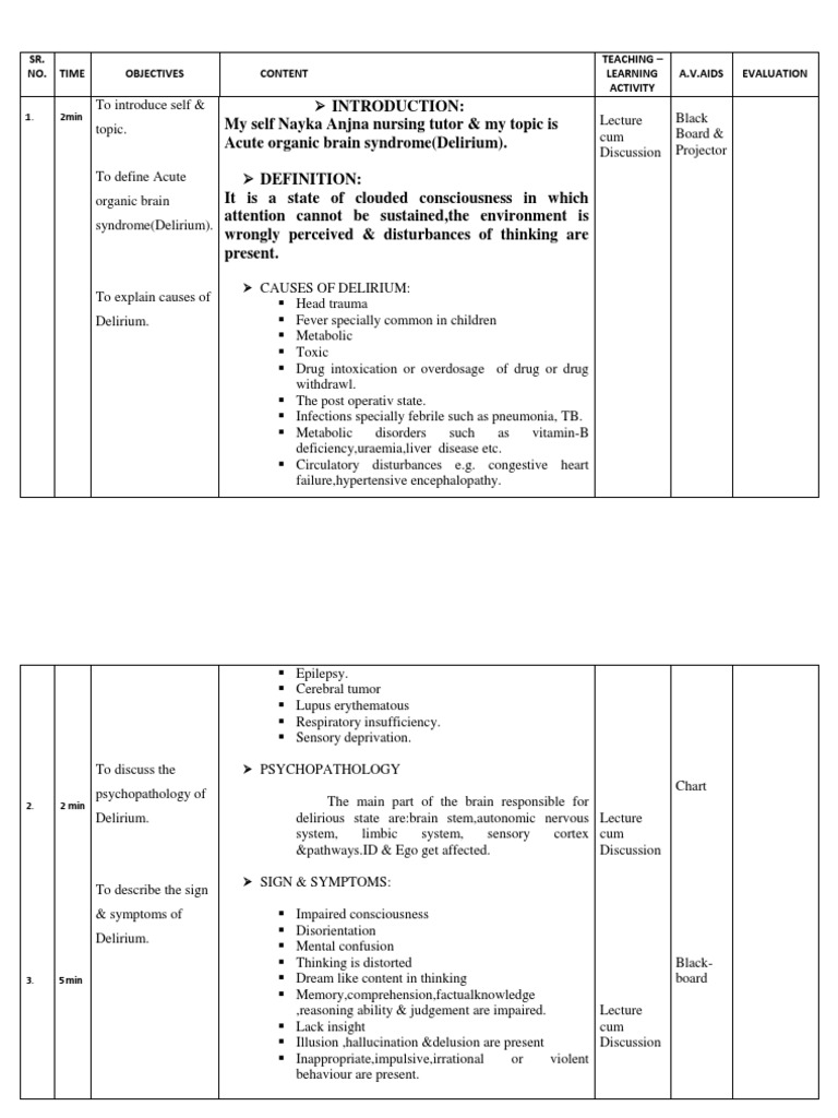 Lesson Plan | PDF | Psychological Concepts | Clinical Medicine