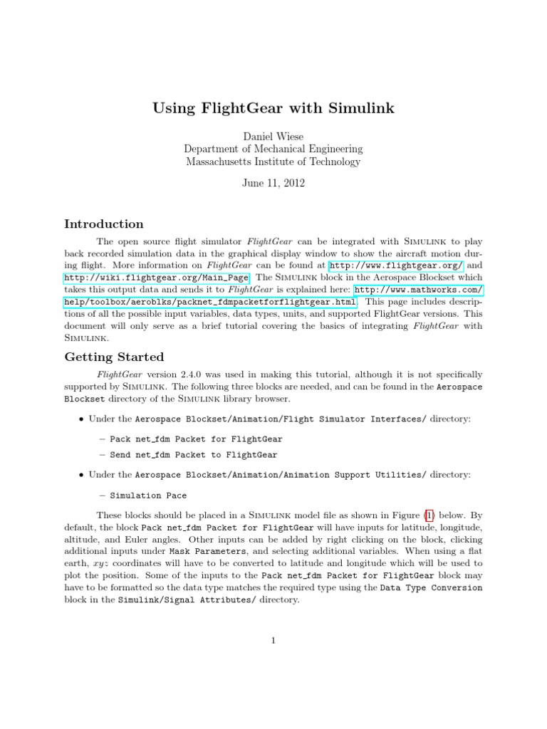 Flightgear Simulink v1 | PDF | Simulation | Flight