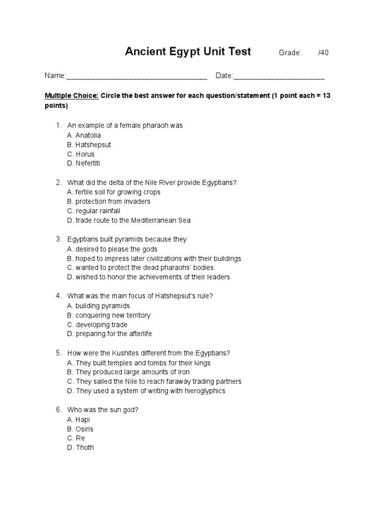 Egypt Test | PDF | Ancient Egypt | Osiris