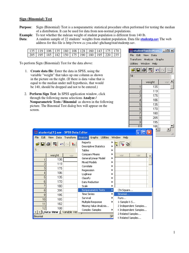 Sign (Binomial) Test | PDF