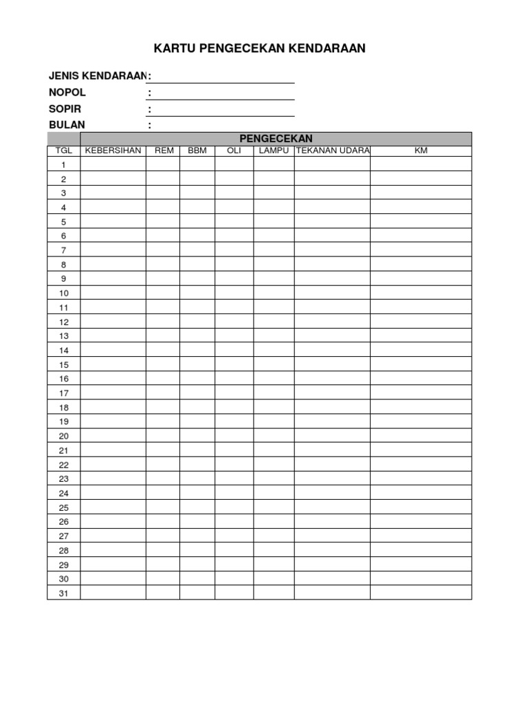 Contoh Form Perawatan Kendaraan - Guru Luring