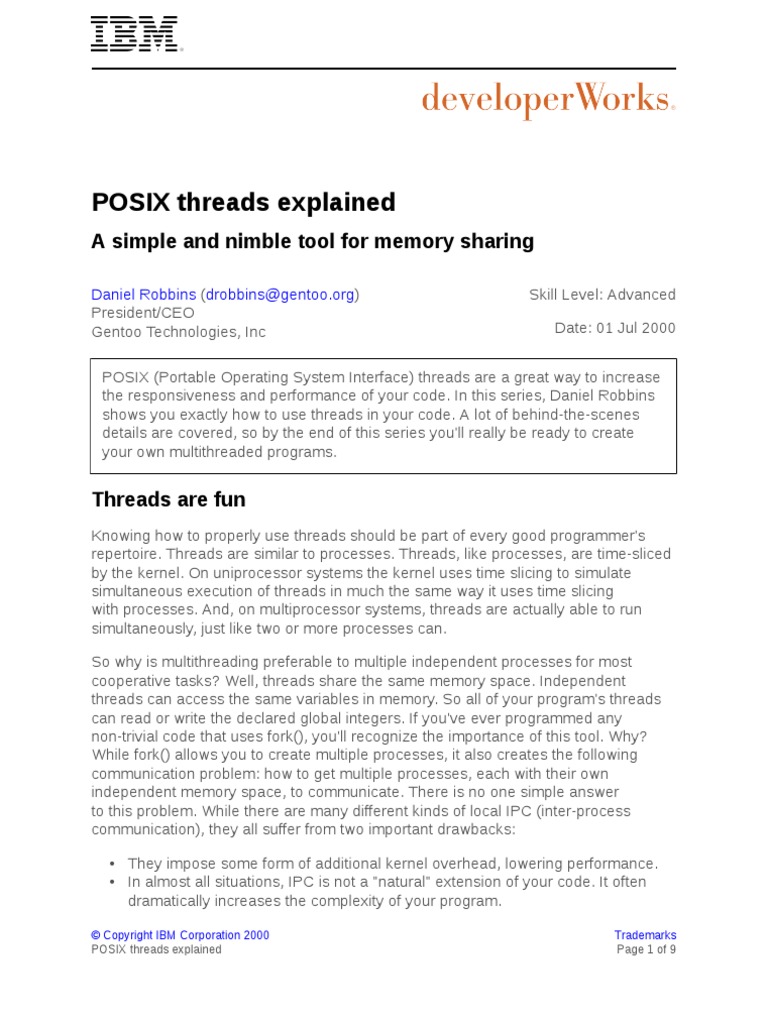 POSIX Threads Explained by Daniel Robbins | PDF | Thread (Computing) | Process (Computing)