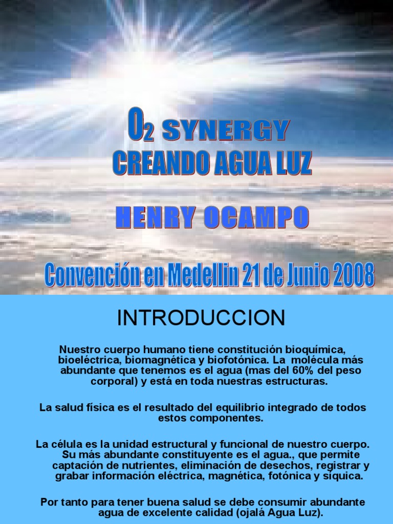 Agua Luz Oxigeno Synergy O2 | PDF | Ligero | Espectro electromagnético