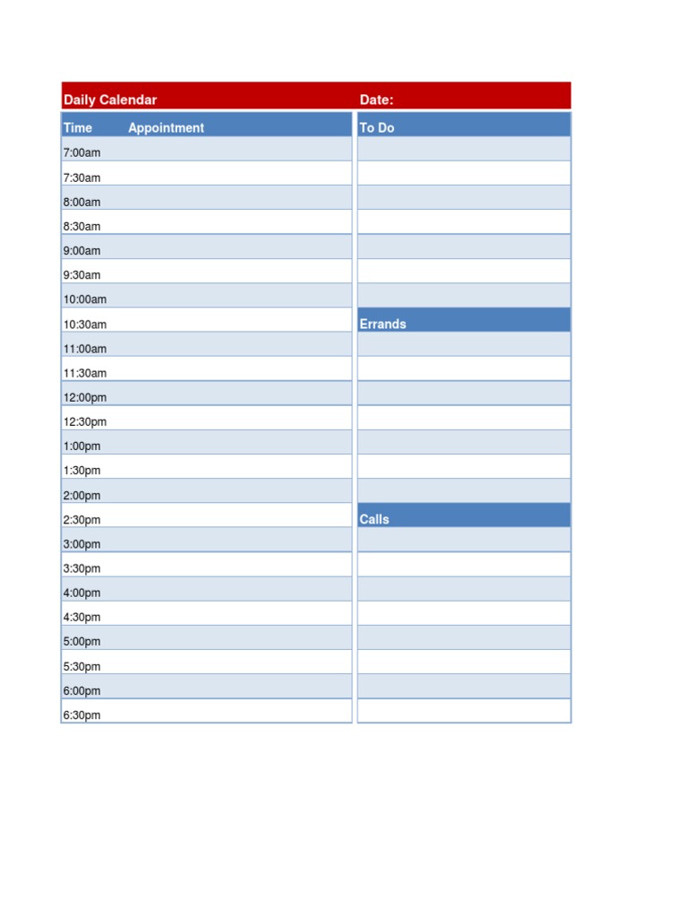 Date: Daily Calendar: Time Appointment To Do | PDF