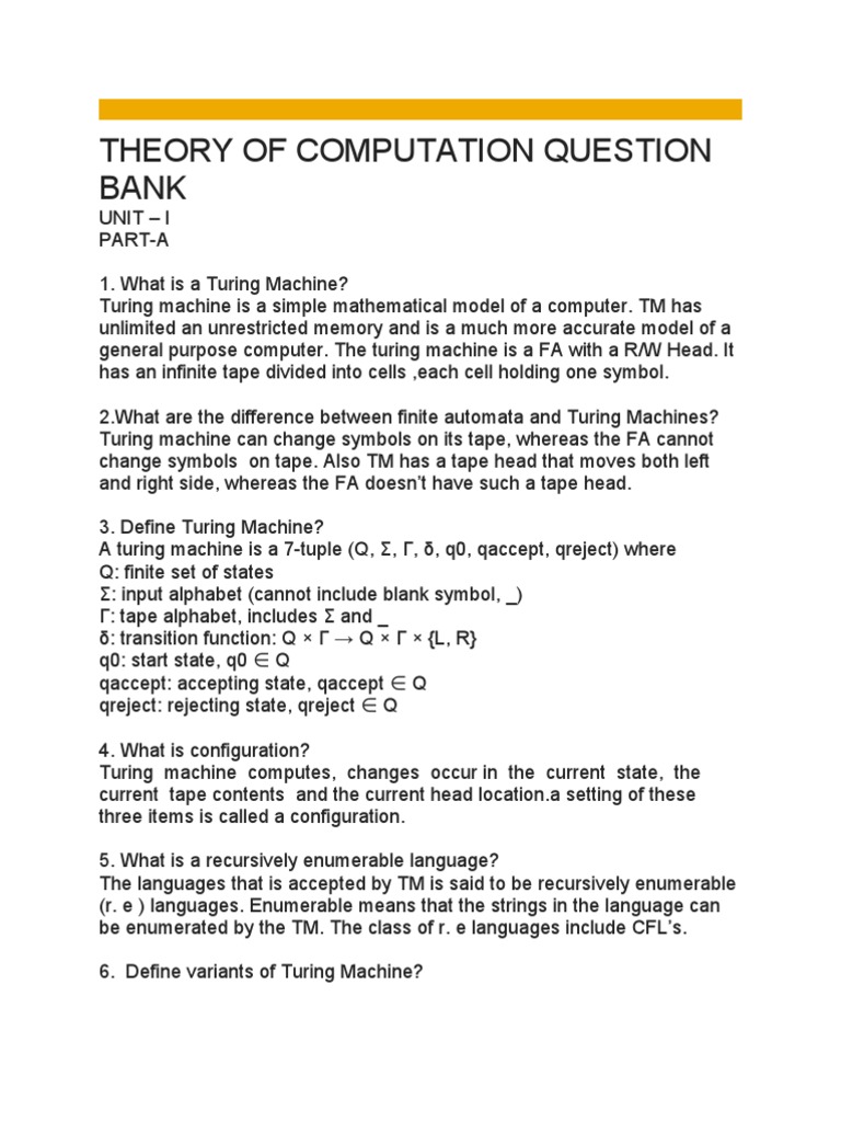 Theory Of Computation Question Bank Time Complexity Computational Complexity Theory