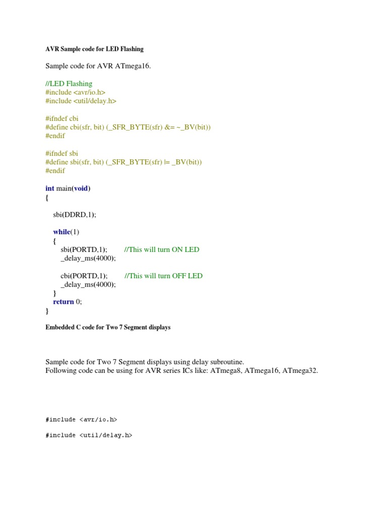 AVR LED Flashing and Display Code | PDF | Computer Engineering | Computing