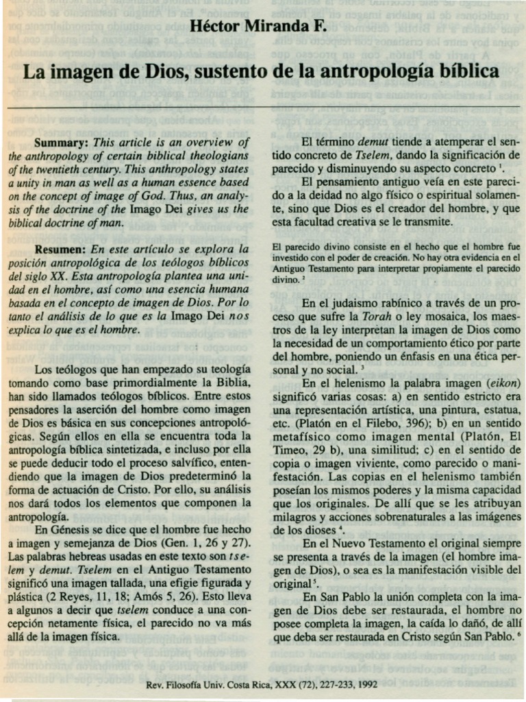 La Imagen de Dios Sustento de La Antropologia Biblica | PDF