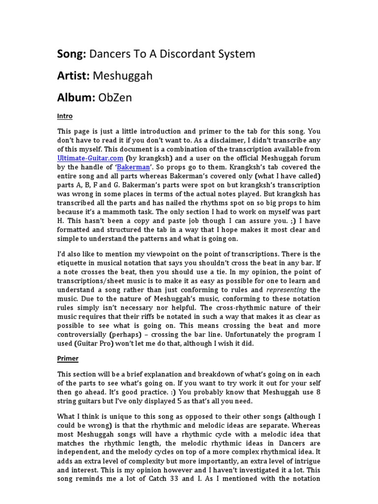 Dancers To A Discordant System | PDF | Musical Notation | Musical ...