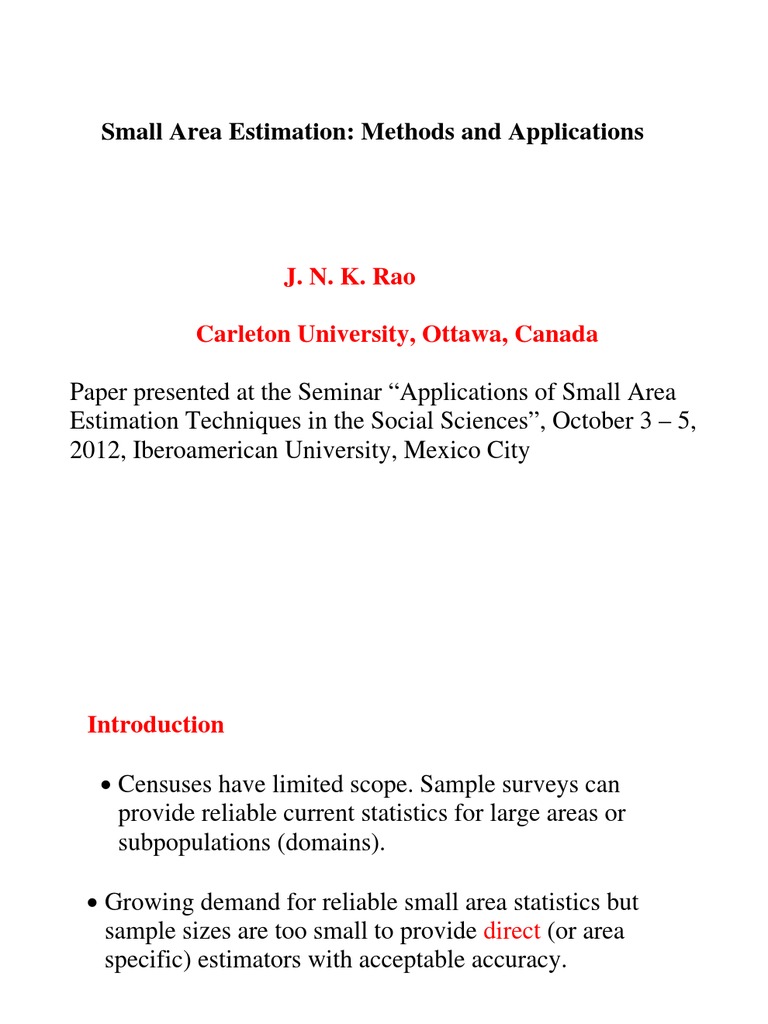 Small Area Estimation | PDF | Estimator | Estimation Theory Small Area Estimation | PDF | Estimator | Estimation Theory