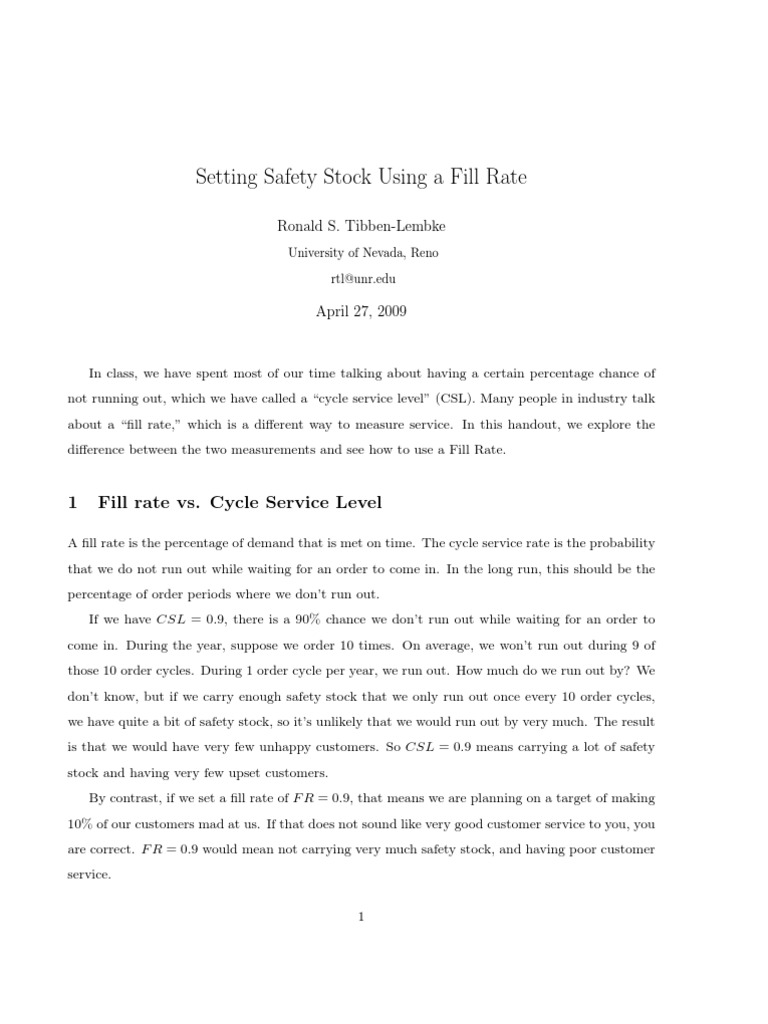 Fill Rate PDF Teaching Mathematics