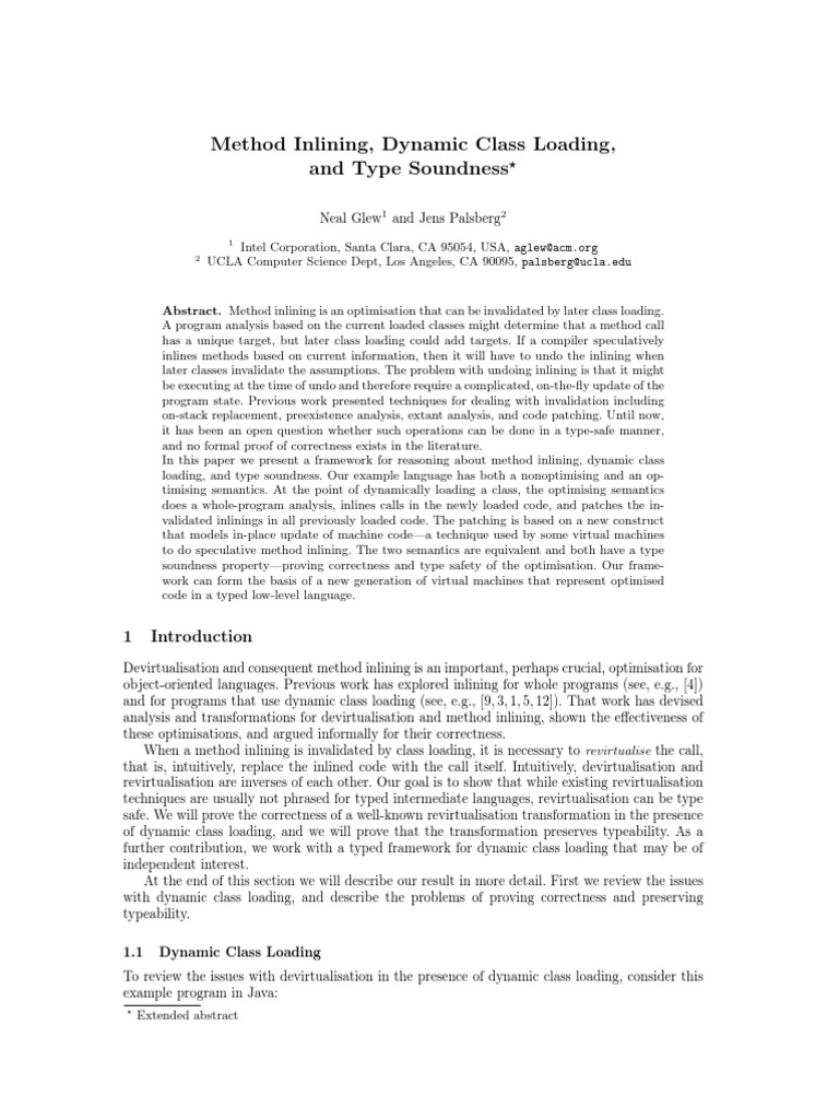 Method Inlining, Dynamic Class Loading, and Type Soundness | PDF | Method (Computer Programming ...
