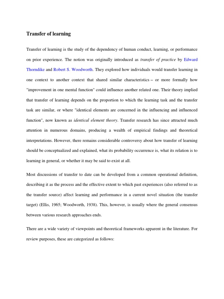 Transfer of Learning | PDF | Learning | Emergence