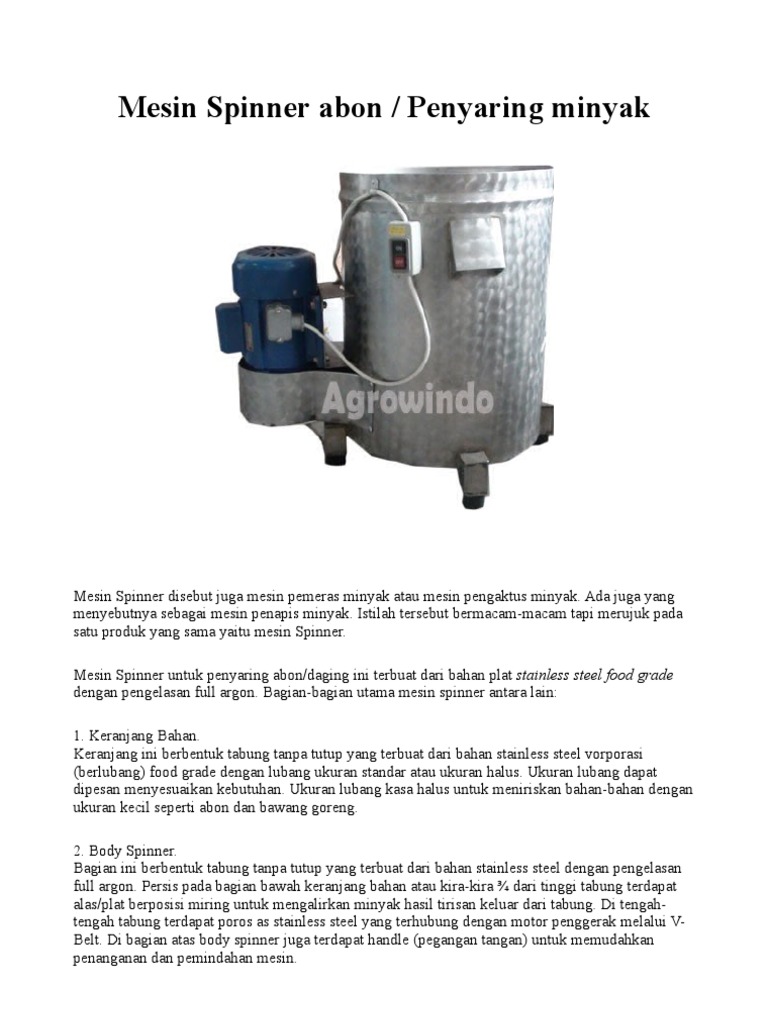 Mesin Spinner untuk Industri Makanan | PDF