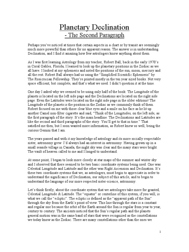 Brock Planetary Declination S | PDF | Zodiac | Constellation