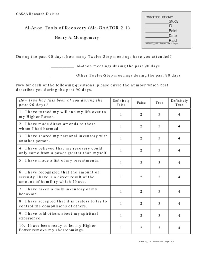 Al-Anon 12 Steps Self-Assessment Worksheet | PDF | Psychology ...