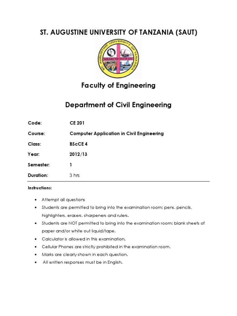 Computer Applications in Civil Engineering Exam | PDF | Computers