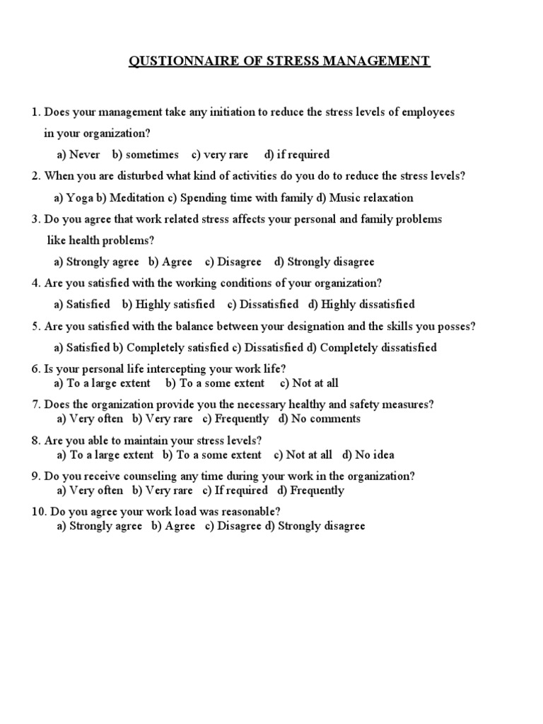 Questionnaire - 11 | PDF | Relaxation (Psychology) | Stress Management