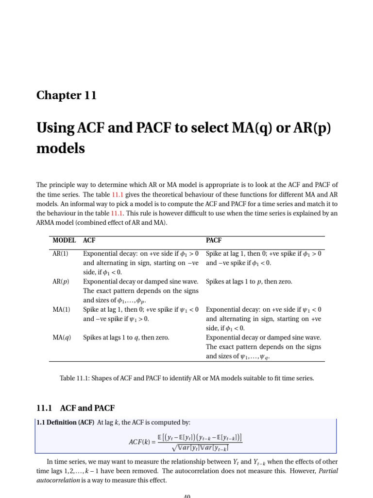 Using ACF and PACF to select MA(q) or AR(p) models | Covariance ...