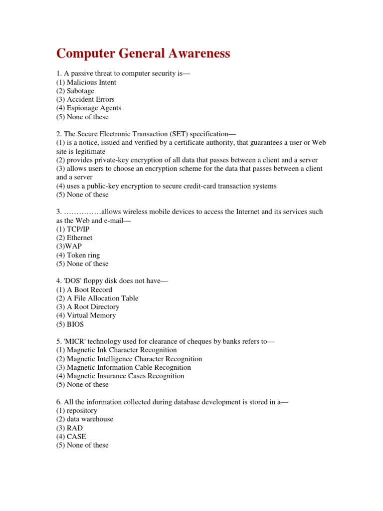 Computer Security and Awareness Quiz | PDF | Java Servlet | Computer ...