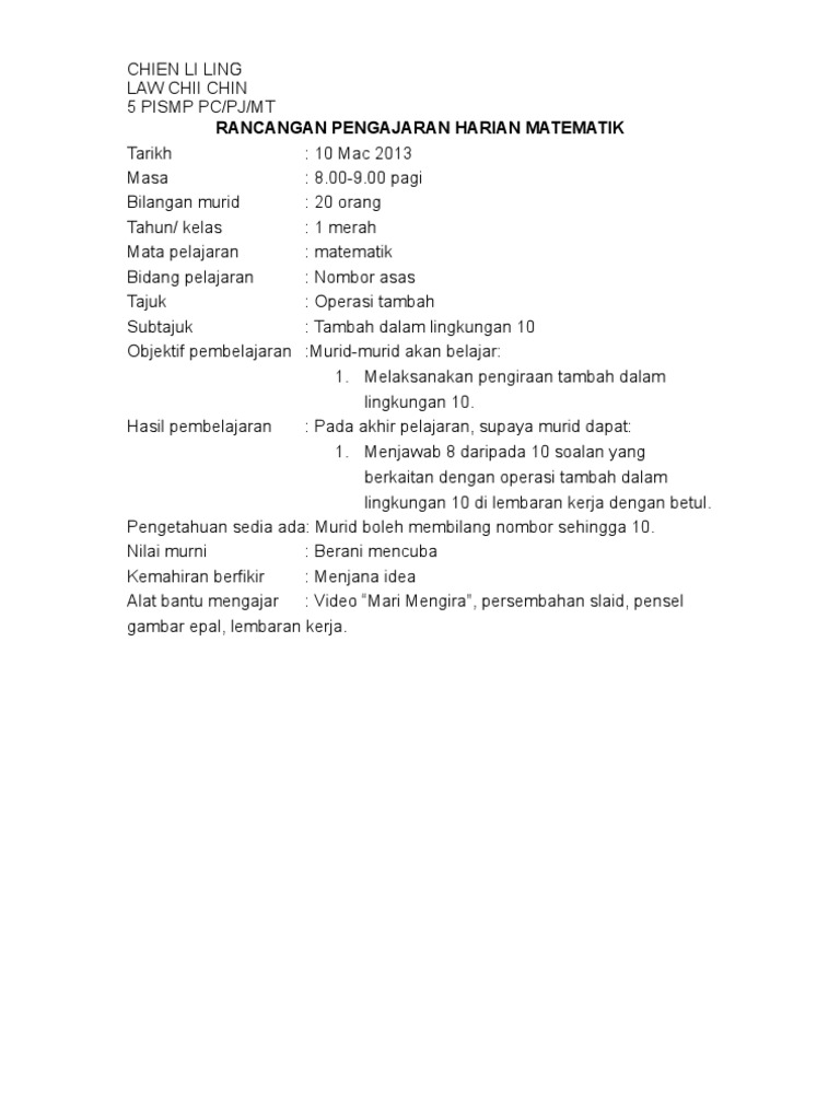 RPH Operasi Tambah | PDF