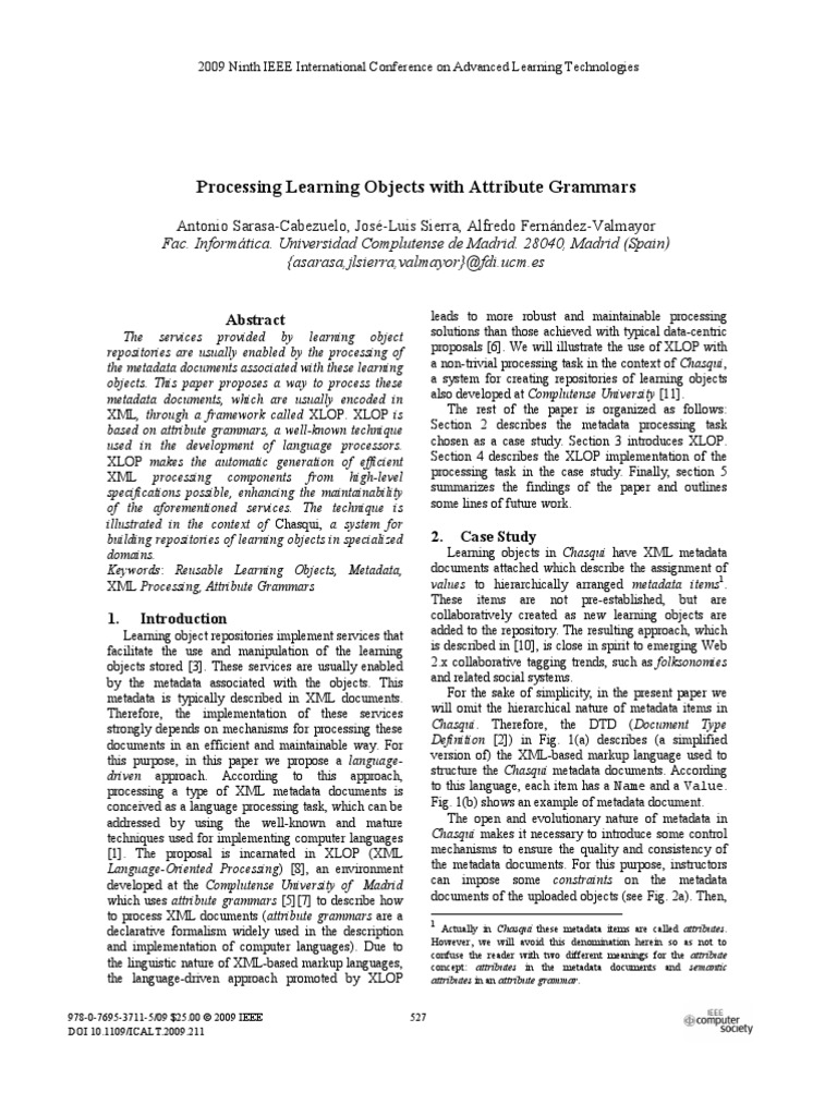 Processing Learning Objects With Attribute Grammars Pdf Xml Metadata
