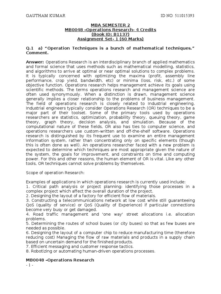 Operational Research | PDF | Operations Research | Mathematical ...