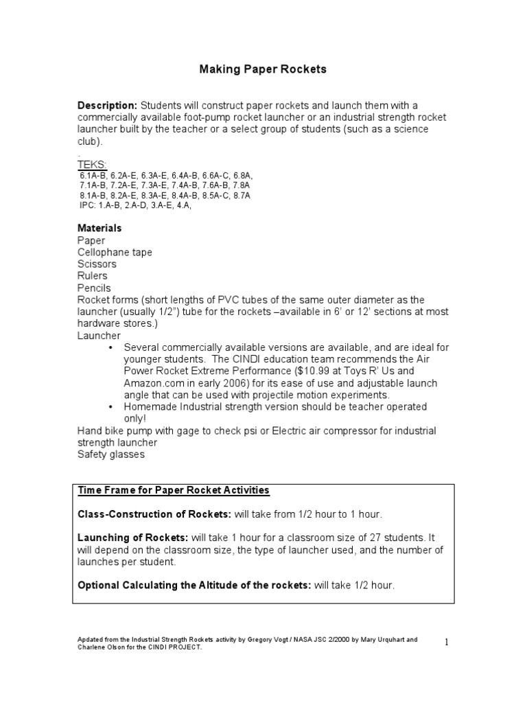 Paper Rockets | PDF | Rocket | Observation