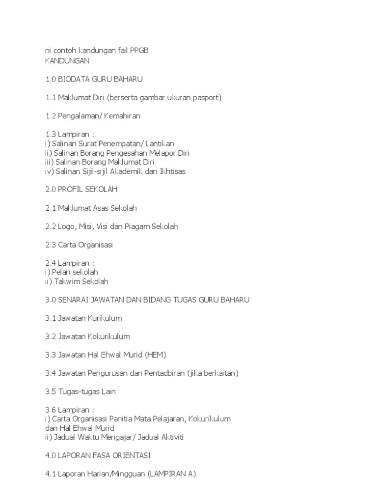 Contoh Kandungan Fail PPGB | PDF