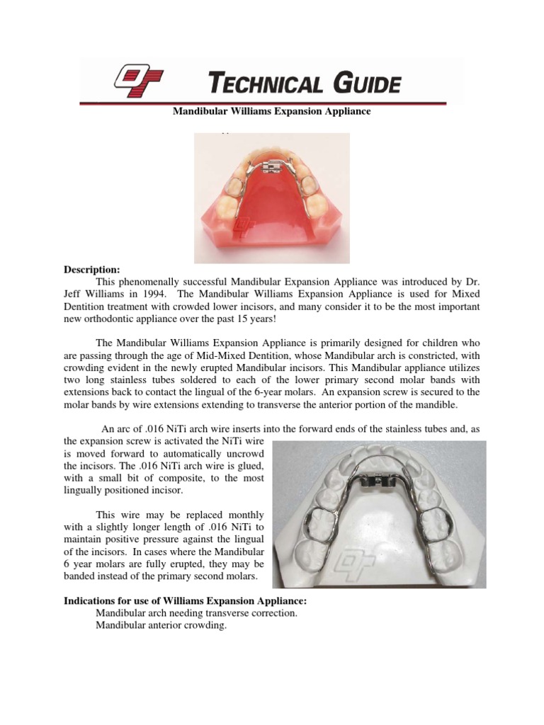 Mandibular Williams Expansion Appliance Guide | PDF | Dentistry ...