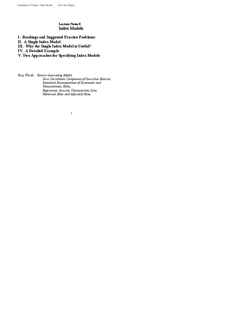 Single Index Model | PDF | Covariance | Beta (Finance)