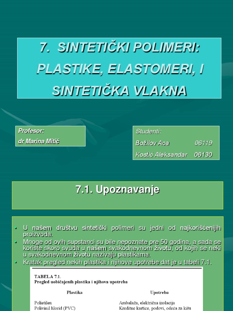 Hemija - Sinteticki Polimeri | PDF