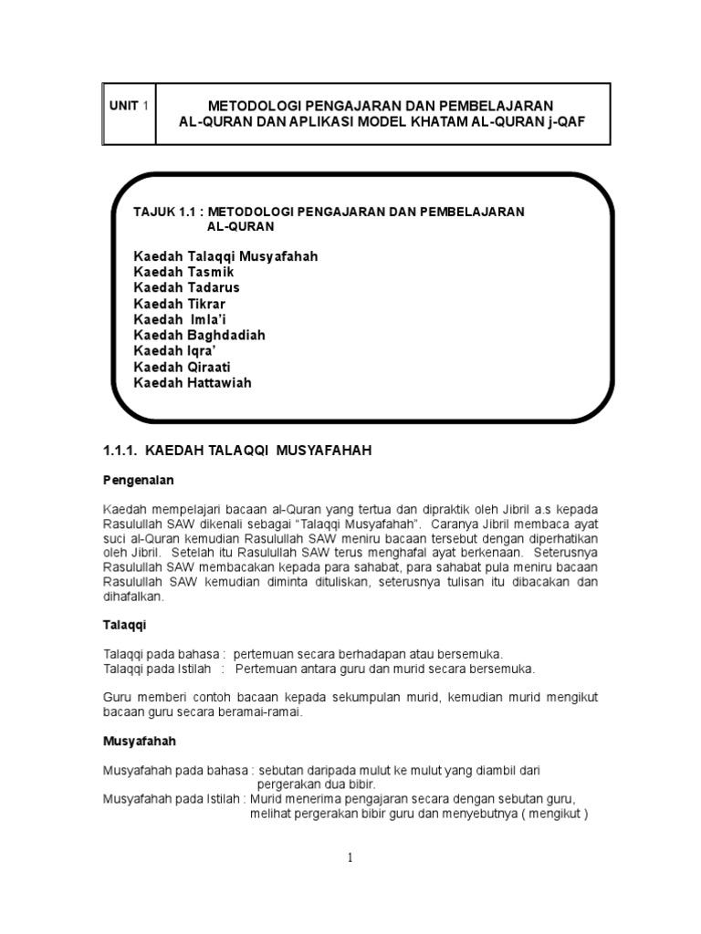 Metodologi Pengajaran Dan Pembelajaran Al-Quran & Aplikasi Model Khatam ...