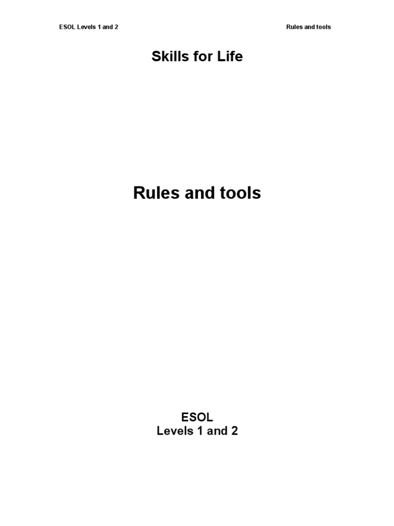 ESOL Learner Materials - Levels 1 and 2 Rules and Tools | PDF ...
