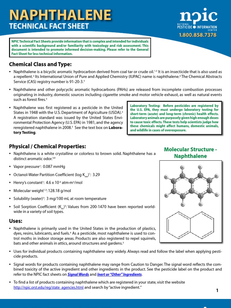 Naphthalene Technical Fact Sheet Summary | PDF | Toxicity | Carcinogen